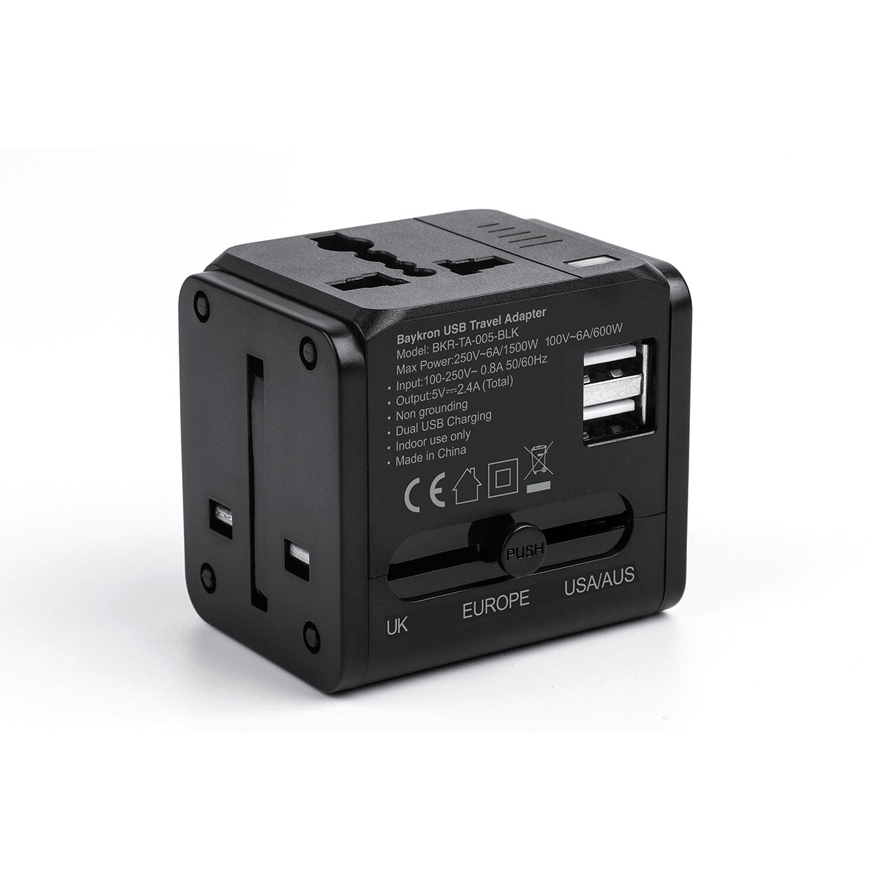 The BAYKRON Universal World Travel Adapter with dual 2.4A USB charging ...